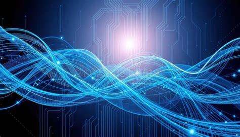 Futuristic Blue Waves With Digital Circuit Patterns Create Mesmerizing Visual Effect