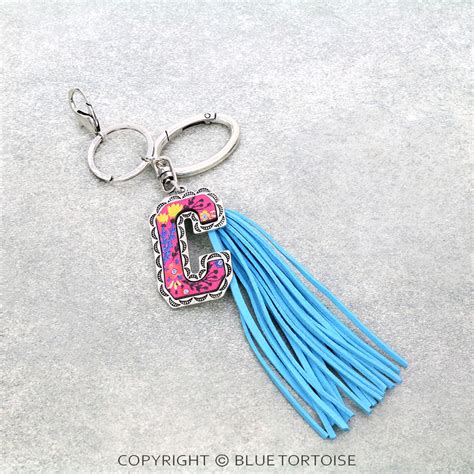 Floral Pattern Initial “c” Tassel Keychain Bluetortoisewholesale
