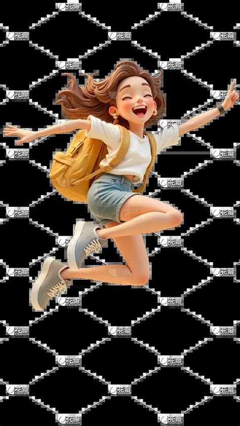 劳动节卡通感女孩出游人物元素素材 花瓣网