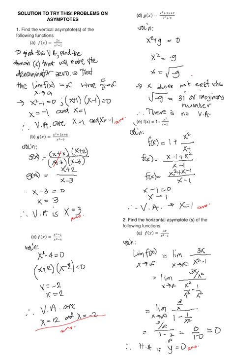 Calculus 1 Asymptotes Sample Problems And Solution SOLUTION TO TRY THIS PROBLEMS ON