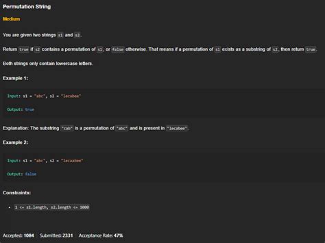 Daily Leetcode (Sliding Window: Permutation In String) | by ...