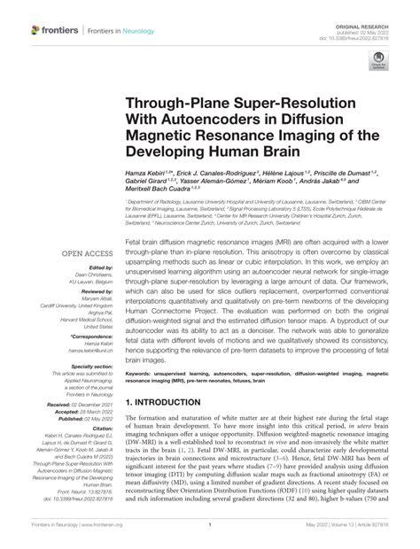 Pdf Through Plane Super Resolution With Autoencoders In Diffusion Magnetic Resonance Imaging