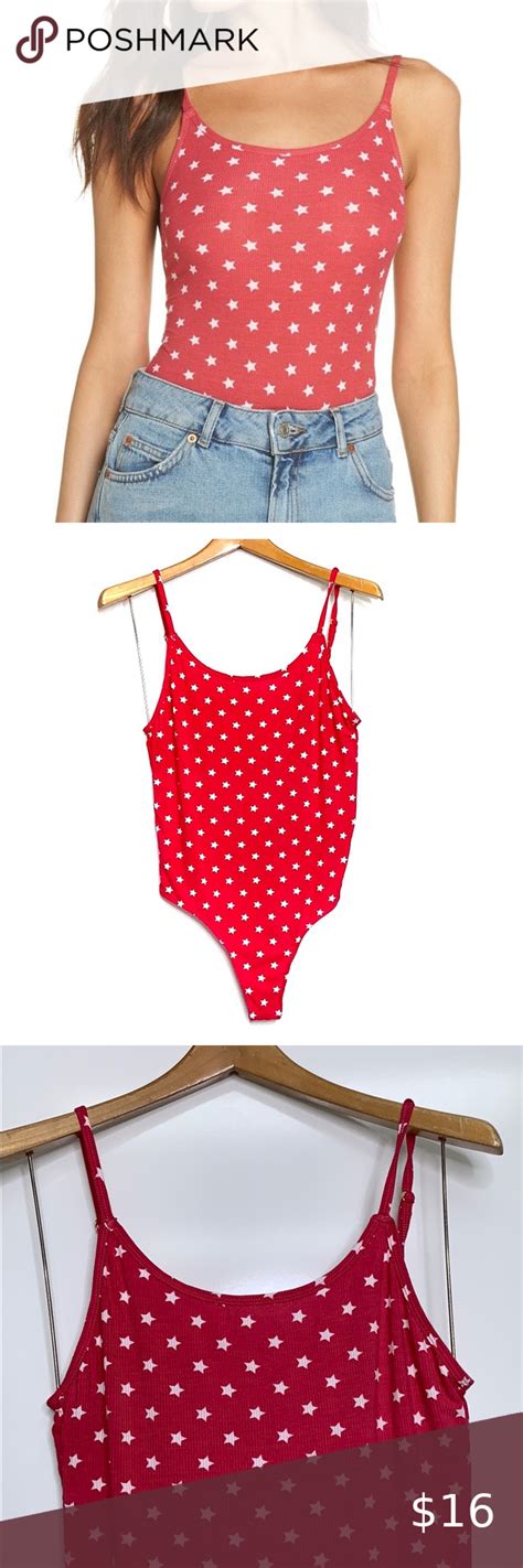 Honeydew Red Evie Poppy Stars Thong Bodysuit Top Size Large Black