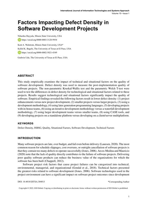 Factors Impacting Defect Density In Software Development Projects Request Pdf