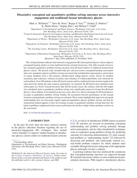 Pdf Dissociative Conceptual And Quantitative Problem Solving Outcomes Across Interactive