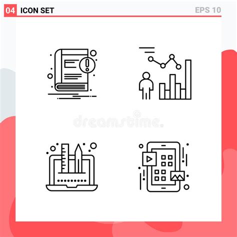 Collection Of 4 Vector Icons In Line Style Modern Outline Symbols For Web And Mobile Stock