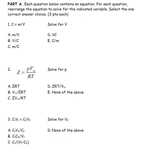 Solved PART A Each Question Below Contains An Equation For Chegg Com