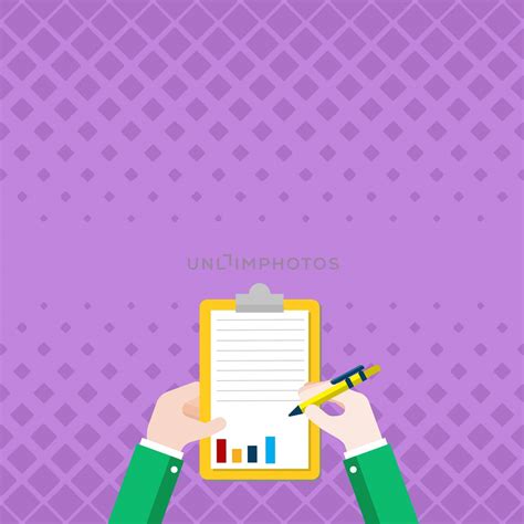 Business Associate Holding Clipboard Documenting Financial Reports With Pen Hands Drawing
