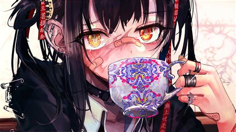 Anime Girl Drinking Coffee