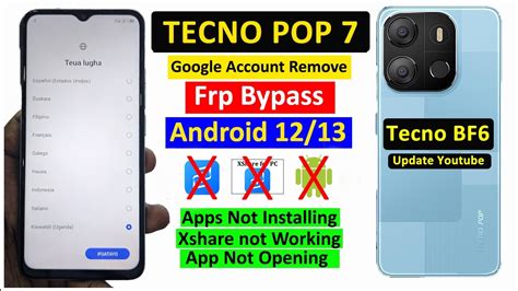 Tecno Pop 7 FRP Bypass Google Account Remove Update Youtube Tecno BF6 FRP Bypass Frpbypass