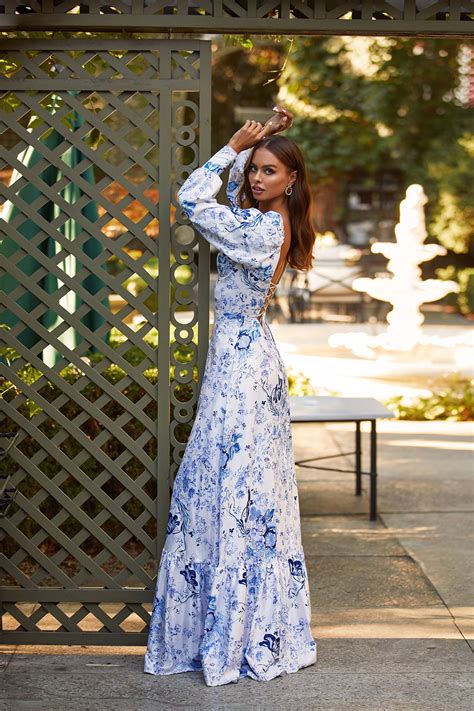 Cassie White And Blue Printed Maxi Dress Afterpay Zip Pay
