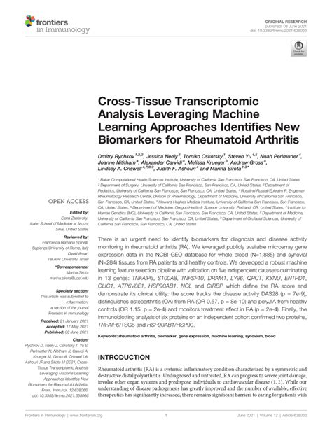 Pdf Cross Tissue Transcriptomic Analysis Leveraging Machine Learning