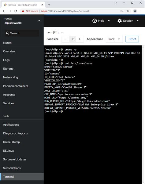centos stream 9 initial settings use web admin console server world