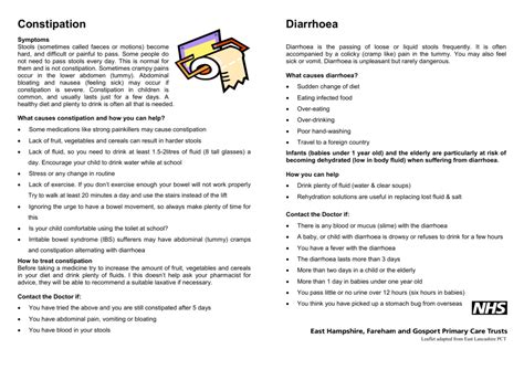 Constipation And Diarrhoea Leaflet
