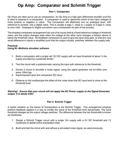 Op Amp Comparator And Schmitt Trigger Part 1
