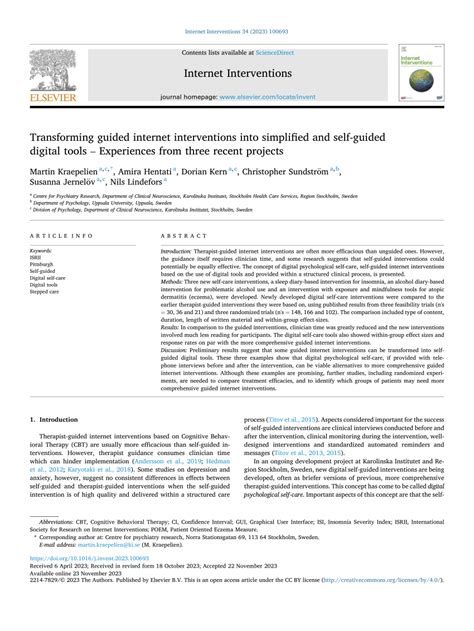 Pdf Transforming Guided Internet Interventions Into Simplified And Self Guided Digital Tools