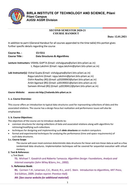 cs f211 1094 book pilani campus augs agsr division second semester