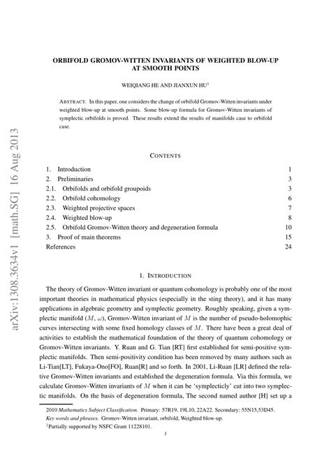 Pdf Orbifold Gromov Witten Invariants Of Weighted Blow Up At Smooth Points