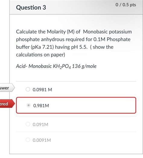 Solved Calculate The Molarity M Of Monobasic Potassium Chegg