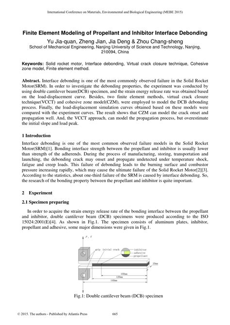 Pdf Finite Element Modeling Of Propellant And Inhibitor Interface Debonding