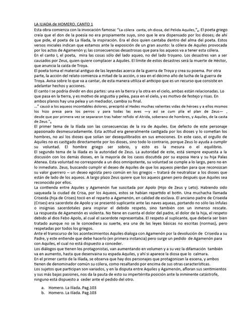 La Iliada De Homero Actividad 1 Pdf Ilíada Aquiles