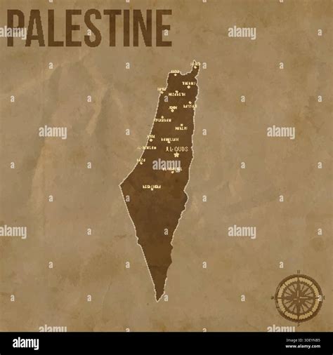 Vintage Palestine Map With Regions Borders And Major Cities Positions