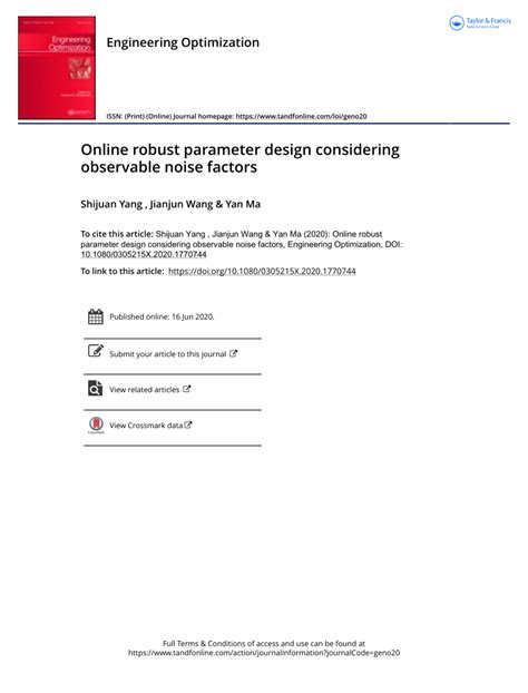 Pdf Online Robust Parameter Design Considering Observable Noise Factors