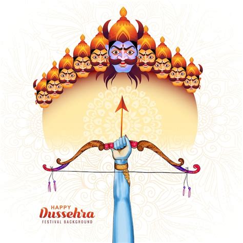 Thiệp Chúc Mừng Lễ Hội Dussehra Và Vijaya Dashami Với Nền Là Ravana