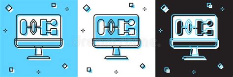 ícone Do Algoritmo Definido Isolado Em Fundo Preto Azul E Branco Design Do Símbolo De Algoritmo