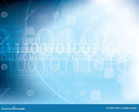 Technology Background Blue Futuristic Abstract With Bright Lights And Binary Code Stock Vector