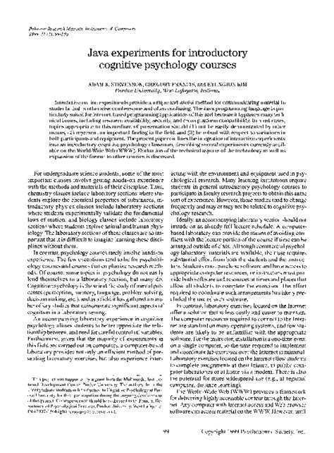 Pdf Java Experiments For Introductory Cognitive Psychology Courses