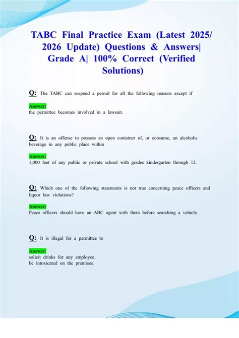 Tabc Final Practice Exam Latest 2025 2026 Update Questions And Answers
