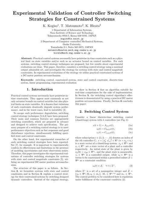Pdf Experimental Validation Of Controller Switching Strategies For Constrained Systems