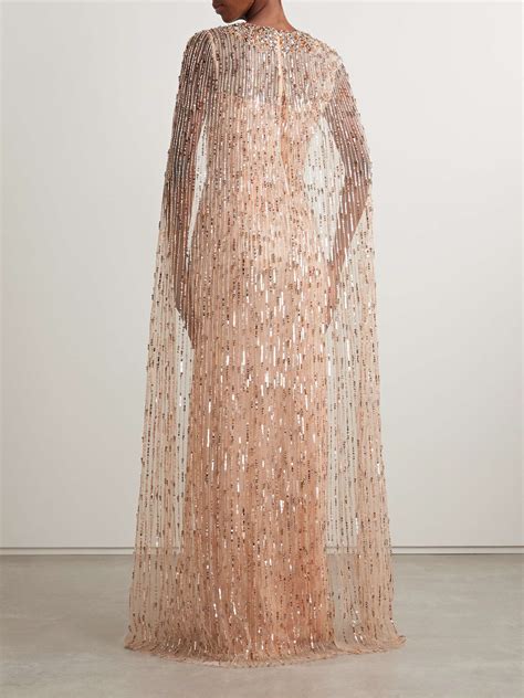 Jenny Packham Cape Effect Embellished Tulle Gown Net A Porter