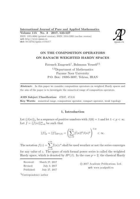 Pdf On The Composition Operators On Banach Weighted Hardy Spaces