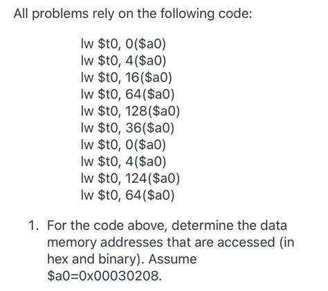 Solved All Problems Rely On The Following Code Lw T0