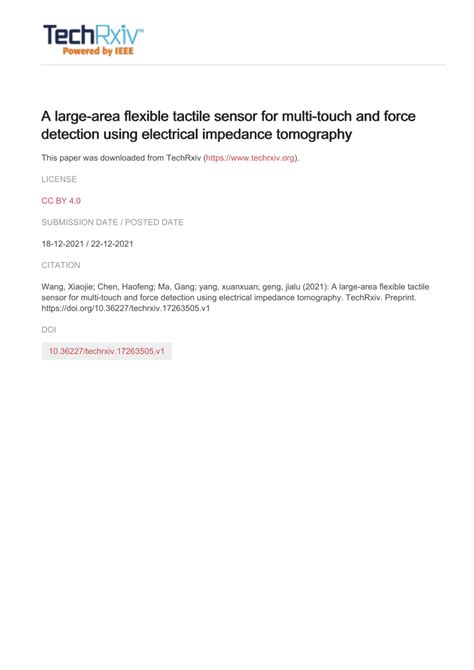 Pdf A Large Area Flexible Tactile Sensor For Multi Touch And Force Detection Using Electrical