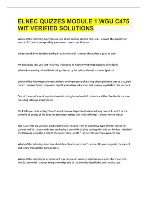 ELNEC QUIZZES MODULE WGU C WIT VERIFIED SOLUTIONS WGU Stuvia US