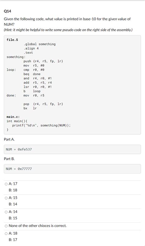 solved q14 given the following code what value is printed