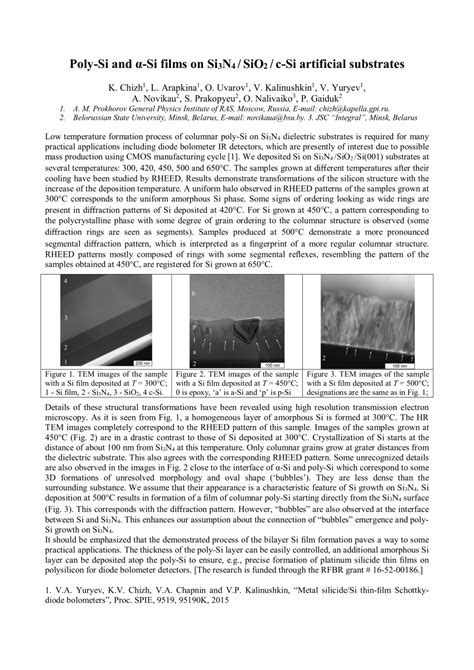 Pdf Poly Si And α Si Films On Si3n4sio2c Si Artificial Substrates