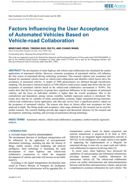 Pdf Factors Influencing The User Acceptance Of Automated Vehicles Based On Vehicle Road