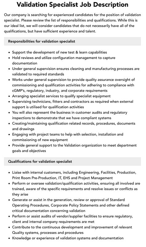 Validation Job Description At Joel Donovan Blog