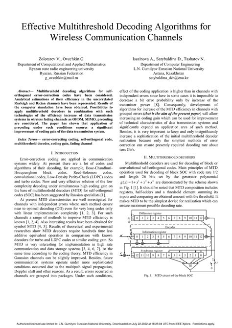 PDF Effective Multithreshold Decoding Algorithms For Wireless Communication Channels