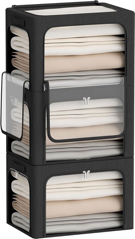 3 Openings Clothes Storage Bins Box 3pack Stackable Foldable Bin With