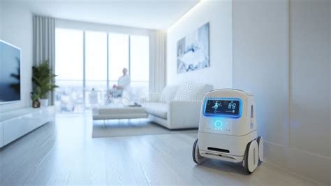 Smart Robot Assistant For Elderly People In Modern Living Room Concept