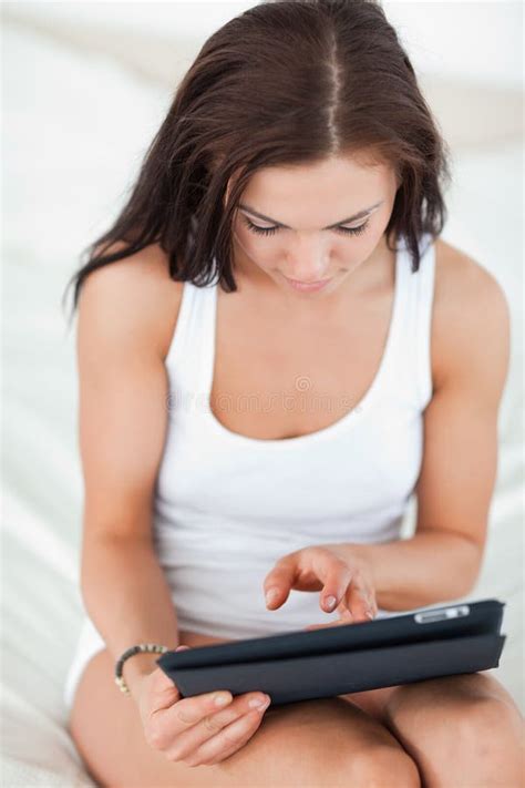 Cute Brunette Measuring Her Belly Stock Image Image Of Caucasian