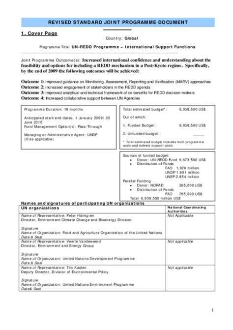 Global Joint Programme Document 2009 Unredd Programme