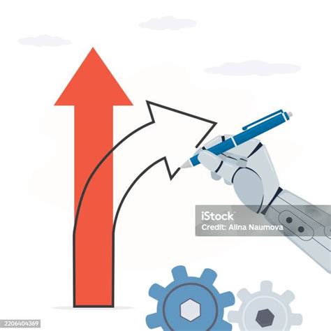 로봇 손은 펜을 사용하여 다른 화살표나 개발 방법을 씁니다 기계 학습 Ai가 있는 봇이 결정을 내리고 대체 경로를 선택합니다