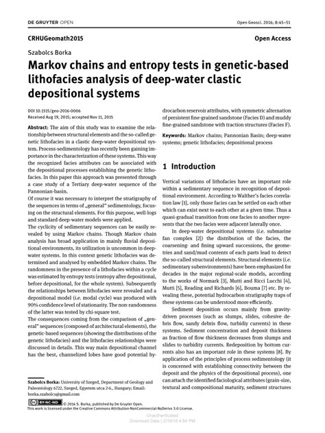 pdf markov chains and entropy tests in genetic based lithofacies