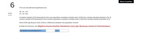 solved return to question 2 the null and alternate
